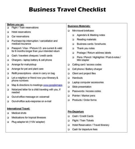 Free Travel Checklist Template In PDF Word Excel Google Docs