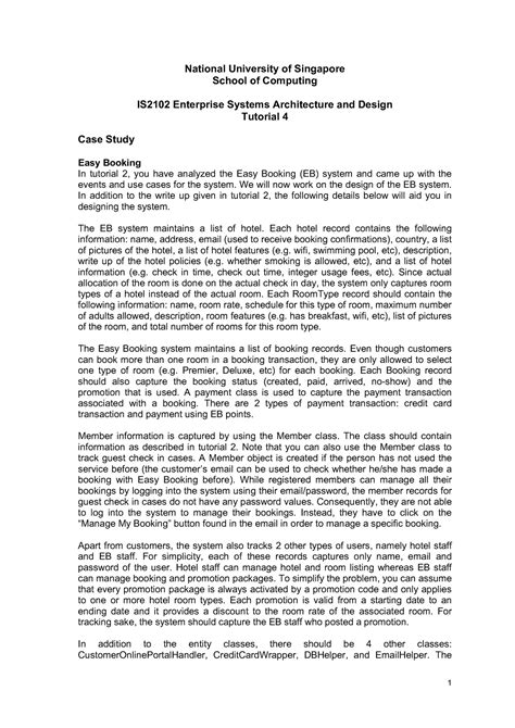 T4 Tutorial 4 National University Of Singapore School Of Computing Is2102 Enterprise Systems