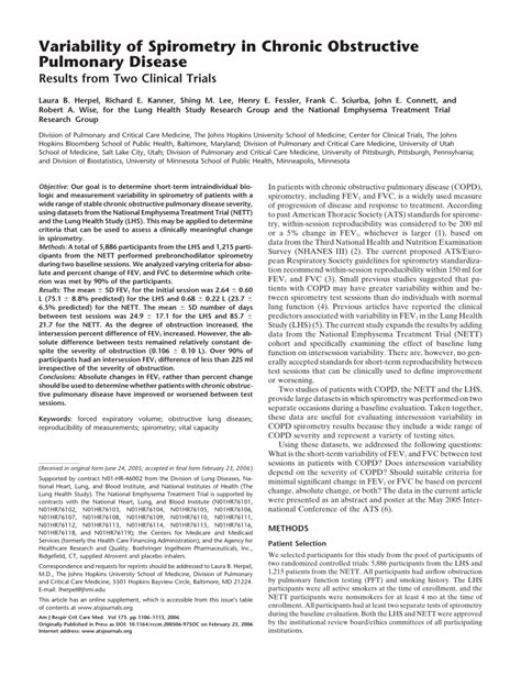 Pdf Variability Of Spirometry In Chronic Obstructive Pulmonary Disease