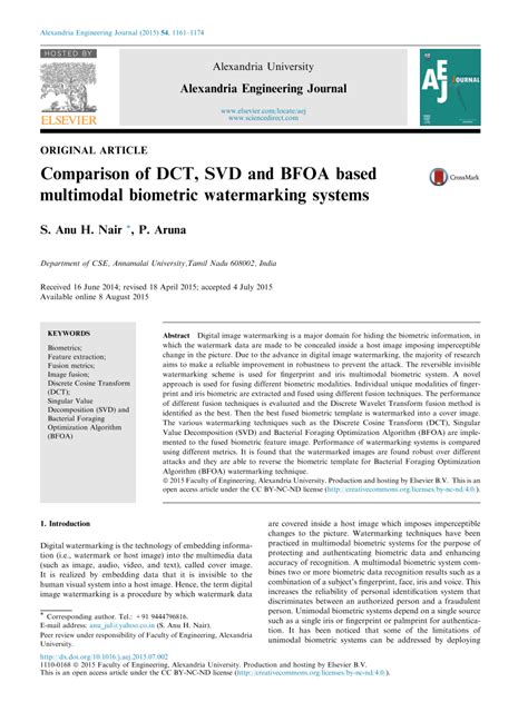 Pdf Comparison Of Dct Svd And Bfoa Based Multimodal Biometric Watermarking System