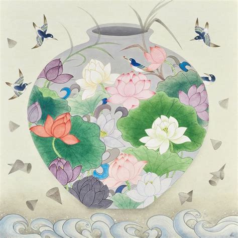 Vase Of Happiness 김경희 On Instagram 민화페어때 작업했던 화병도를 작품사진 촬영을 다시했어요 다시 태어난 기분 꿀단지 Honey Pot