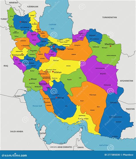 Colorful Iran Political Map With Clearly Labeled Separated Layers