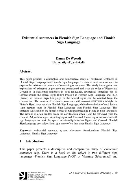 Pdf Existential Sentences In Flemish Sign Language And Finnish Sign Language