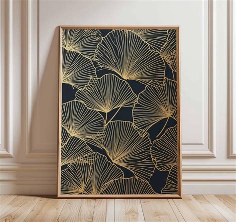 Gold Ginkgo Leaf Wall Art Luxury Botanical Poster Black And Gold