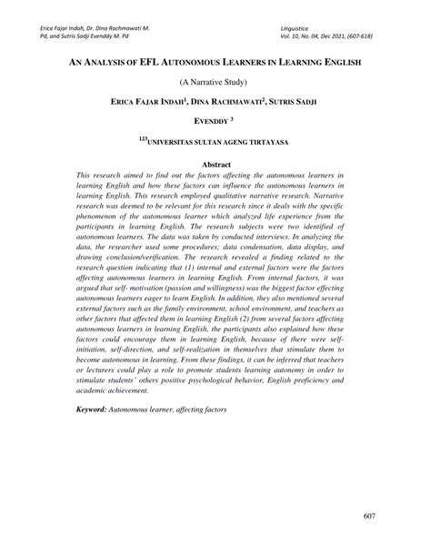 Pdf An Analysis Of Efl Autonomous Learners In Learning English
