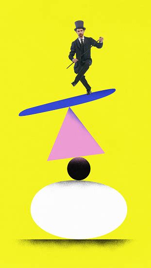 현대 미술 콜라주 빈티지 정장을 입은 차분한 사업가들이 서로 다른 인물의 산에서 균형을 잡고 있다 25 29세에 대한 스톡 사진 및 기타 이미지 Istock