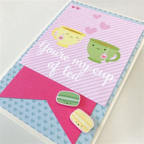 Handmade Valentines Card With Cute Teacup Couple
