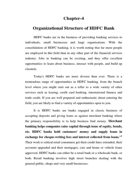Chapter 4 Organizational Structure Of Hdfc Bank Pdf Negotiable