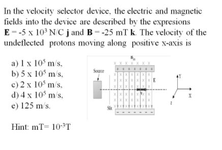 Solved In The Velocity Selector Device The Electric And Chegg Com