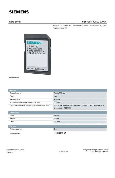 Siemens 4 MB Simatic S7 Memory Card For S7 1x 00 Cpu Sinamics 6es7954 8lc02 0aa0 At Rs 3600