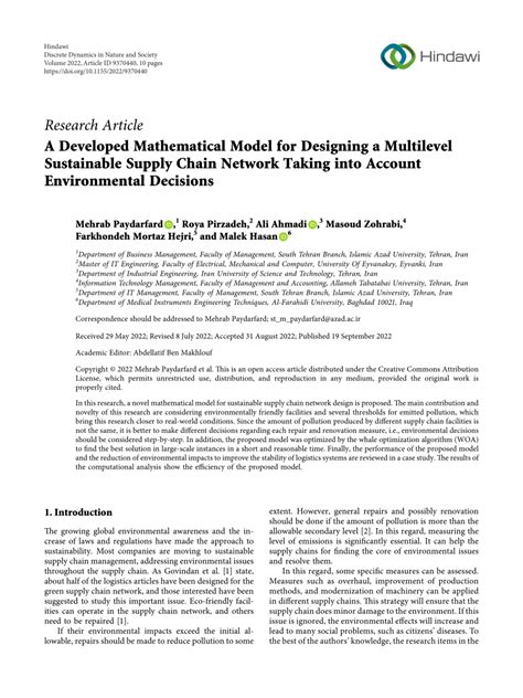 Pdf A Developed Mathematical Model For Designing A Multilevel Sustainable Supply Chain Network