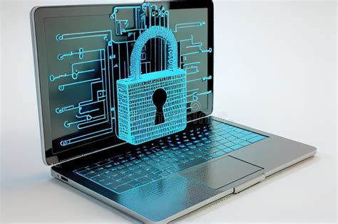 Computer On Light Background With Lock As A Concept Of Cyber Security And Protecting Sensitive