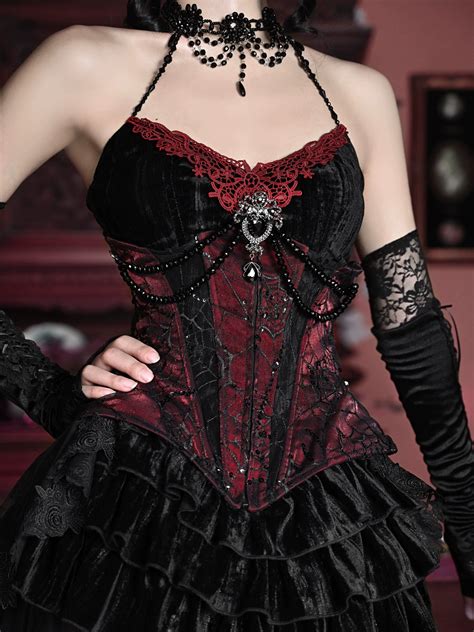 Gothic Velvet Fishbone Corset Halloween 3 Piece Set Topcorsetskirt S