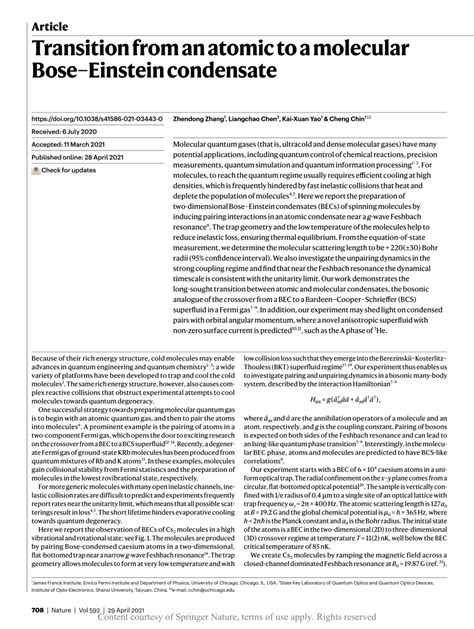 Transition From An Atomic To A Molecular Bose Einstein Condensate Request Pdf
