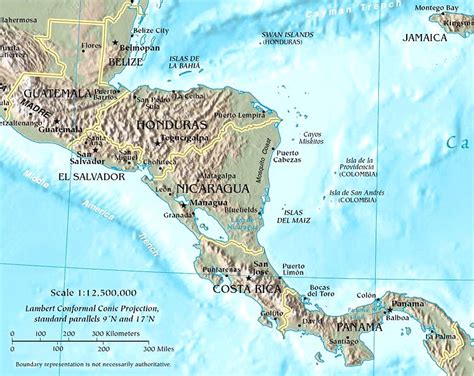 El Mapa Físico De América Central América Central
