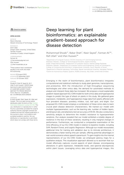 Pdf Deep Learning For Plant Bioinformatics An Explainable Gradient Based Approach For Disease