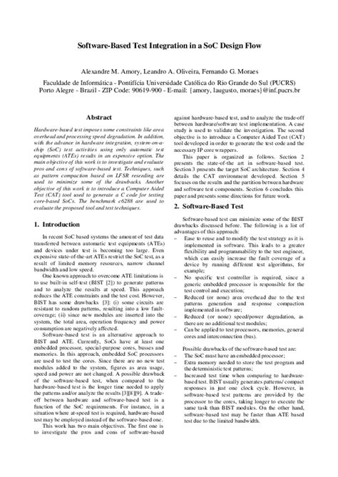 Pdf Software Based Test Integration In A Soc Design Flow