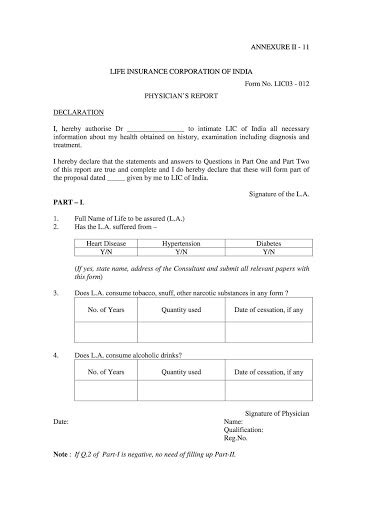 Lic Branches In India Lic Forms Download Lic Physician Report