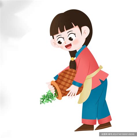 Q版采茶女收集茶叶采茶茶叶人物插画psd下载编号452474610668149098 设图网