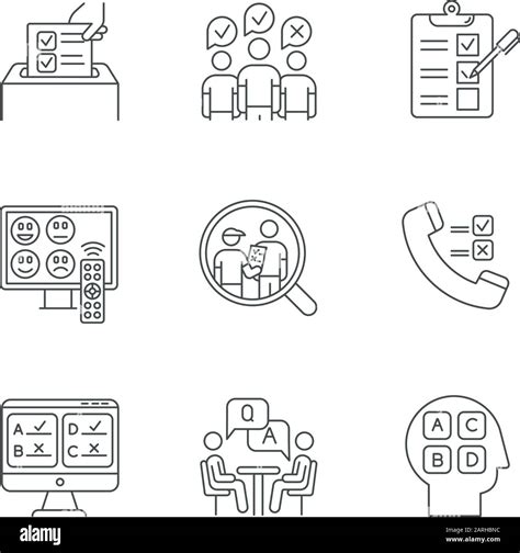 Survey Methods Linear Icons Set Telephone Online Poll Rating Interview Public Opinion