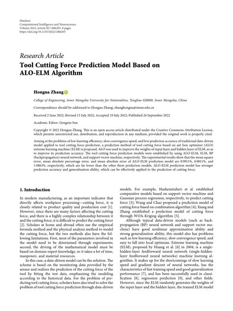 Pdf Tool Cutting Force Prediction Model Based On Alo Elm Algorithm