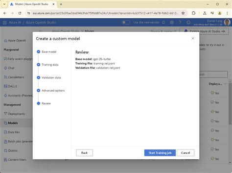 create a fine tuned gpt 3 5 model using azure openai services insight