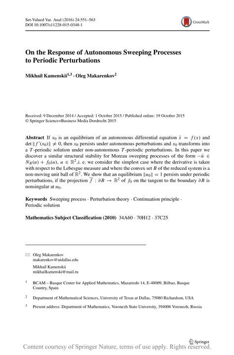 On The Response Of Autonomous Sweeping Processes To Periodic Perturbations Request Pdf