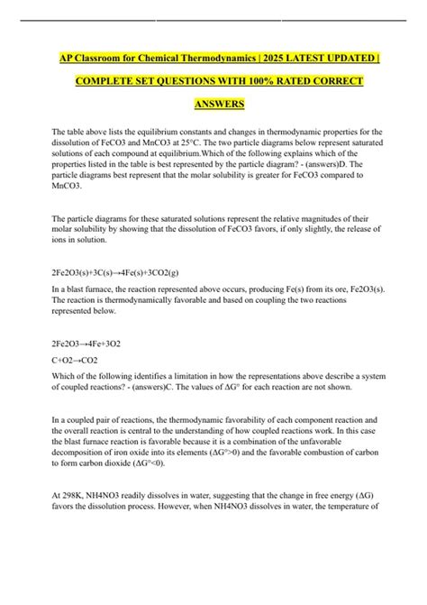 Ap Classroom For Chemical Thermodynamics 2025 Latest Updated Complete Set Questions With 100