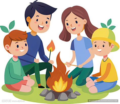 家庭户外围坐篝火欢乐时刻设计图动漫人物动漫动画设计图库昵图网