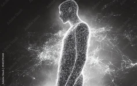 Detailed Black And White Image Of A Human Surrounded By An Intricate Gridpattern Electromagnetic