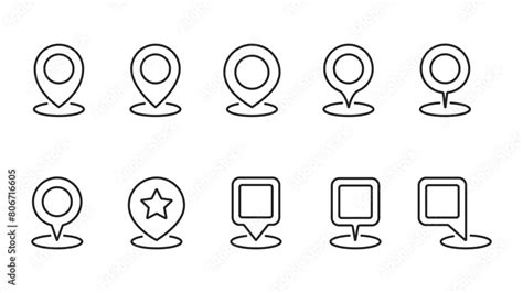Simple Outline Map Pin Collection With Editable Line Stroke GPS Location Pin Sign Map Pointer