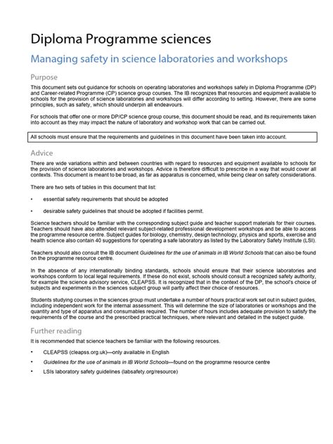 Ib Guidelines For Practical Labs And Workshop Pdf Laboratories Safety