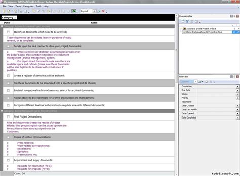 Project Archive Checklist To Do List Organizer Checklist Pim Time And Task Management
