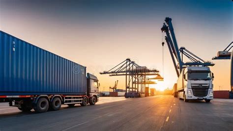 Container Truck In Ship Port For Business Logistics And Transportation Stock Illustration