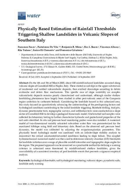 Pdf Physically Based Estimation Of Rainfall Thresholds Triggering Shallow Landslides In