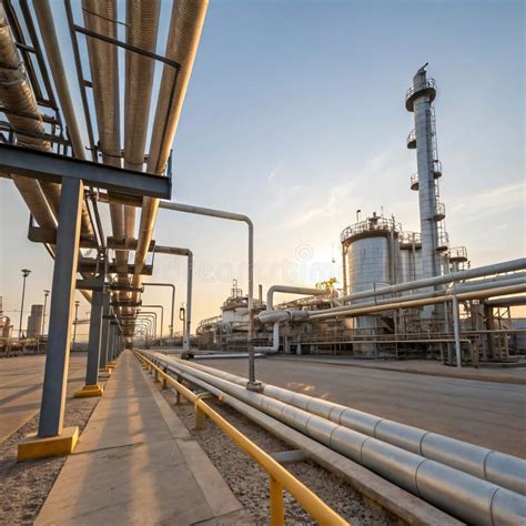 Industrial Refinery Pipes And Equipment At Sunset Oil And Gas Processing Plant Ai Generated