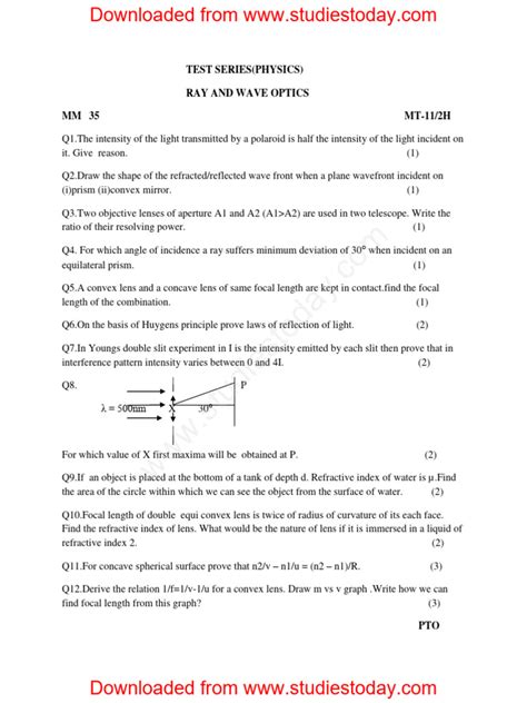 Important Questions On Ray Optics Pdf Optics Materials Science