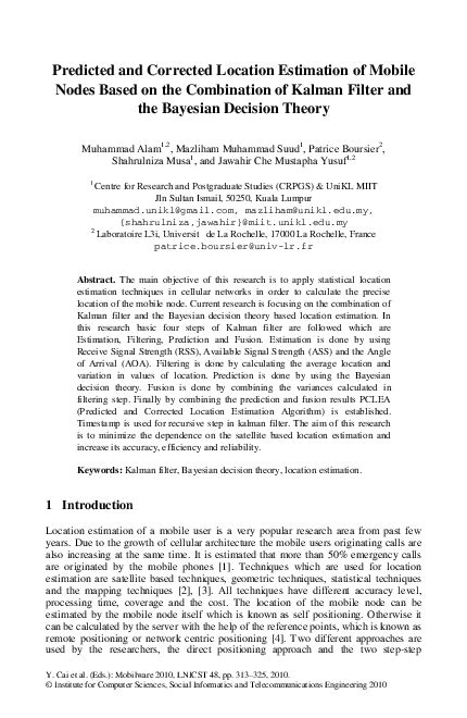predicted and corrected location estimation of mobile nodes based on the combination of kalman