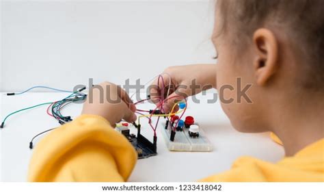 Cute Girl Constructs Robot Arduino Program Stock Photo Shutterstock
