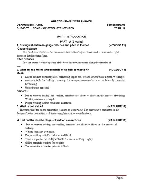 Unit 1 Short And Long Questions And Answers Download Free Pdf Stress