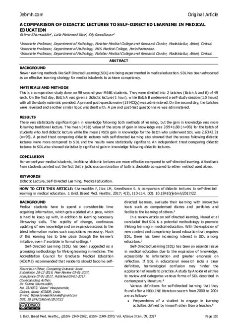 Pdf A Comparison Of Didactic Lectures To Self Directed Learning In Medical Education