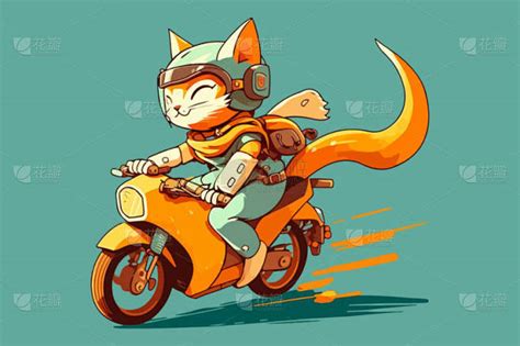 猫骑摩托车矢量图解
