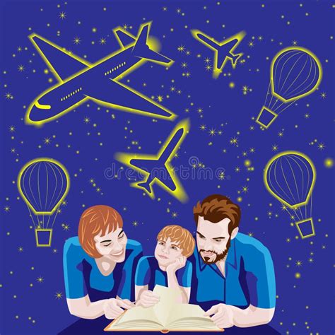 Father Mother And Son Read Book Banner Stock Vector Illustration Of