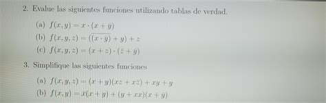 Solved 2 Evaluate The Following Functions Using Truth