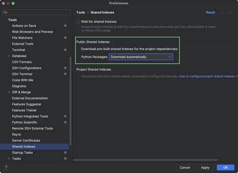Shared Indexes Pycharm Documentation