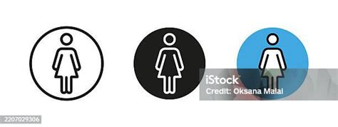 여자 아이콘입니다 공중 화장실 성별 별 시설 및 접근성 표시에 대 한 여성 화장실 표지판 벡터 그림 욕실 및 화장실 공간의 문에 일반적으로 사용됩니다 검은색에 대한 스톡