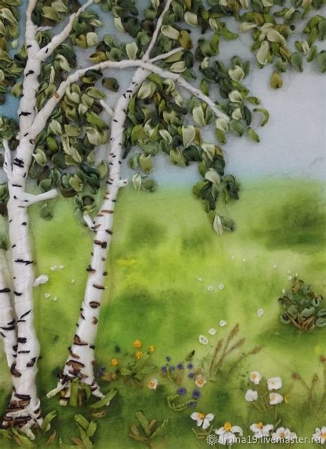 Русские березы Объемная картина Вышивка лентами Авторская работа в интернет магазине на