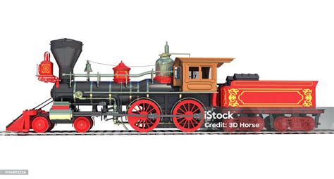 증기 기관차 기차 흰색 배경에 3d 렌더링 3차원 형태에 대한 스톡 사진 및 기타 이미지 3차원 형태 강철 개척시대의 서부 Istock