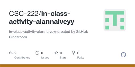 Github Csc 222in Class Activity Alannaiveyy In Class Activity Alannaiveyy Created By Github