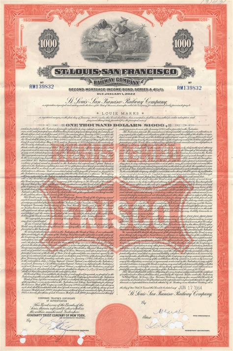 St Louis San Francisco Railway Company Bond Certificate Ghosts Of